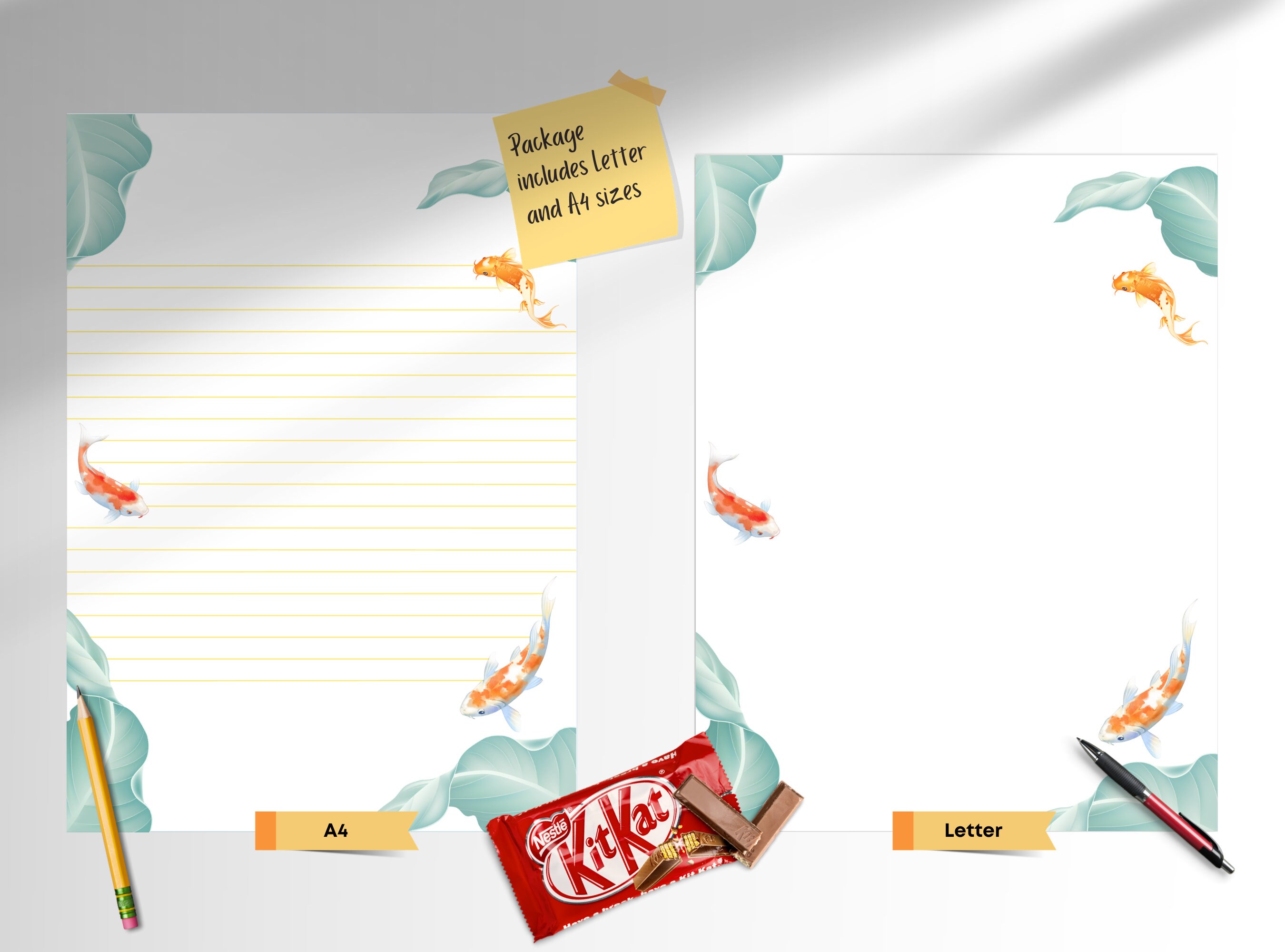 Koi Fish Letter Writing Paper Printable Stationery Love Letter, Journal ...