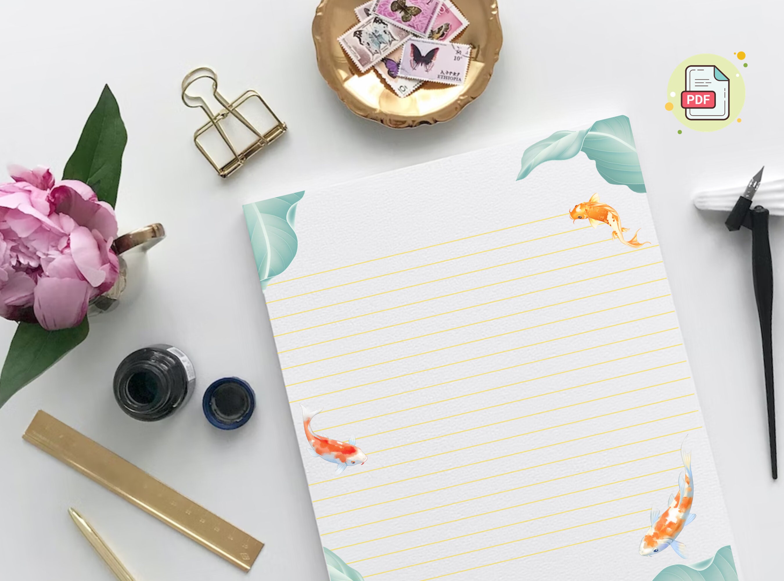 Koi Fish Letter Writing Paper Printable Stationery Love Letter, Journal ...