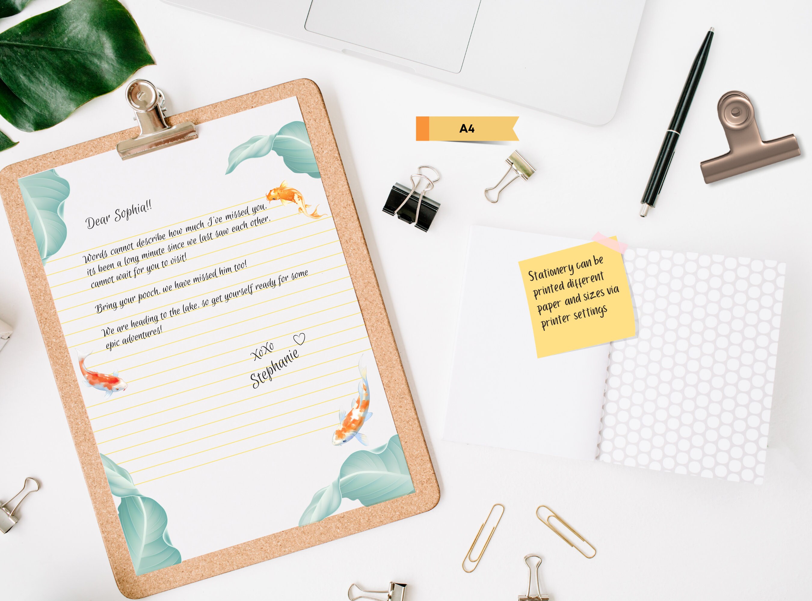 Koi Fish Letter Writing Paper Printable Stationery Love Letter, Journal ...