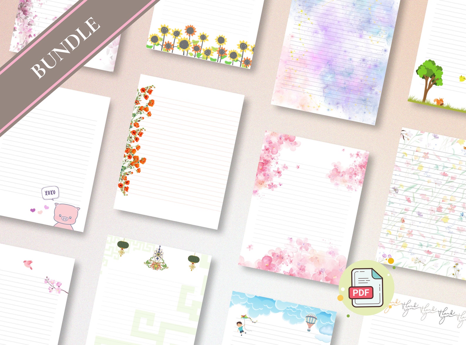 Deluxe Printable Stationery Bundle: Letter Writing Paper, Thank You ...