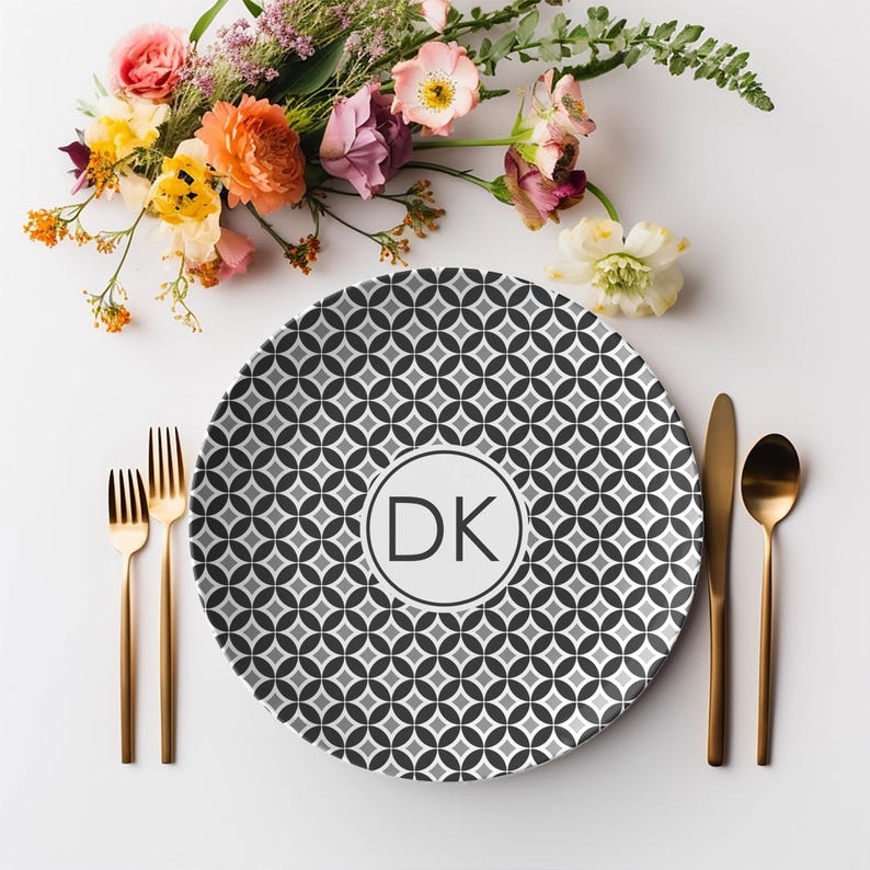 Custom Monogram Plates, Geometric Mid-century Modern, Set of 4, Luxury ...