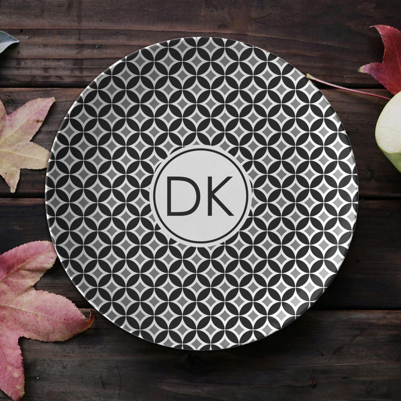 Custom Monogram Plates, Geometric Mid-century Modern, Set of 4, Luxury ...