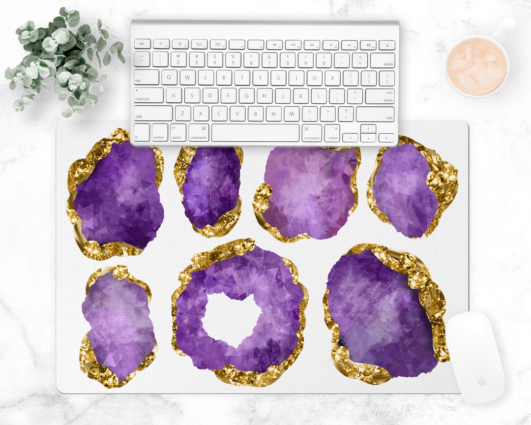 Amethyst and Gold Jewels Desk Pad, Pretty Work Space, Gemstone Coffee ...