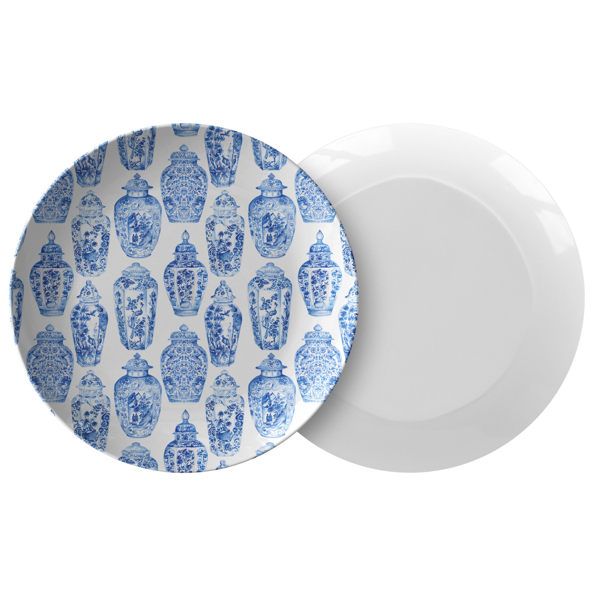 Ginger Jar Plates, Set of 4, Chinoiserie Plate Set, White & Blue ...