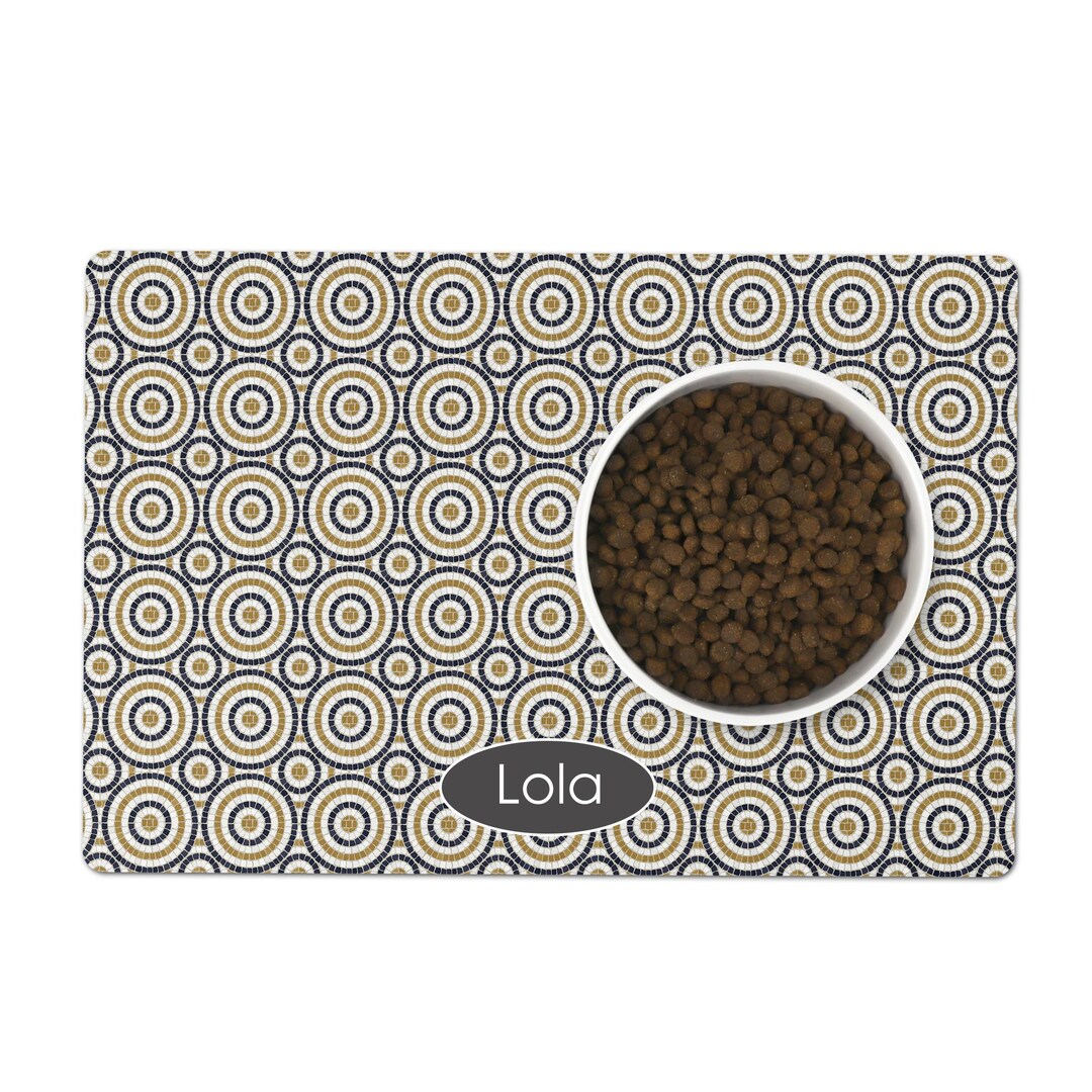 Personalized Pet Bowl Mat, Mosaic Bistro Tile Print, Circular Pattern ...