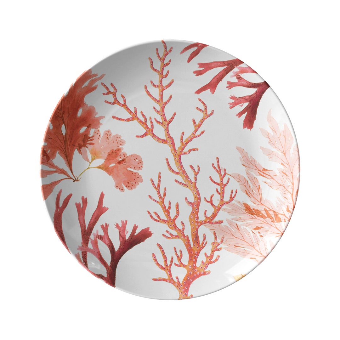 Ocean Coral Plates, Set of 4, Sea Life Dinner Plates, White, Ocean ...