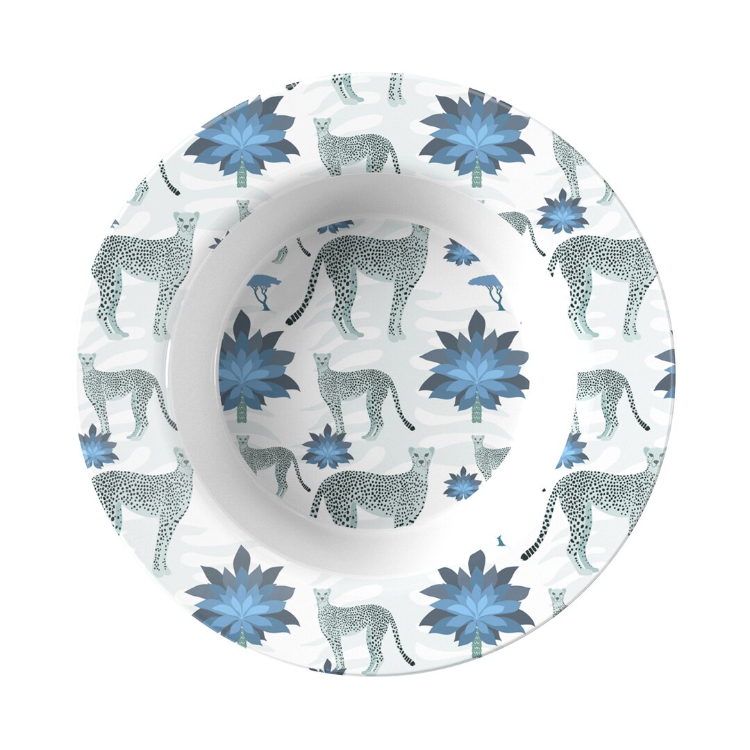 Safari Cheetah Print Bowl: Blue Luxury Plastic Dinnerware (8.5", Made ...