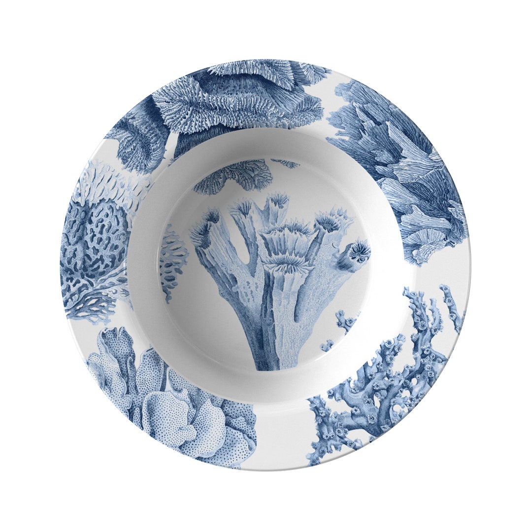Coral Reef Bowl: Blue & White Sea Life Dinnerware , Luxury Plastic, 8.5 ...