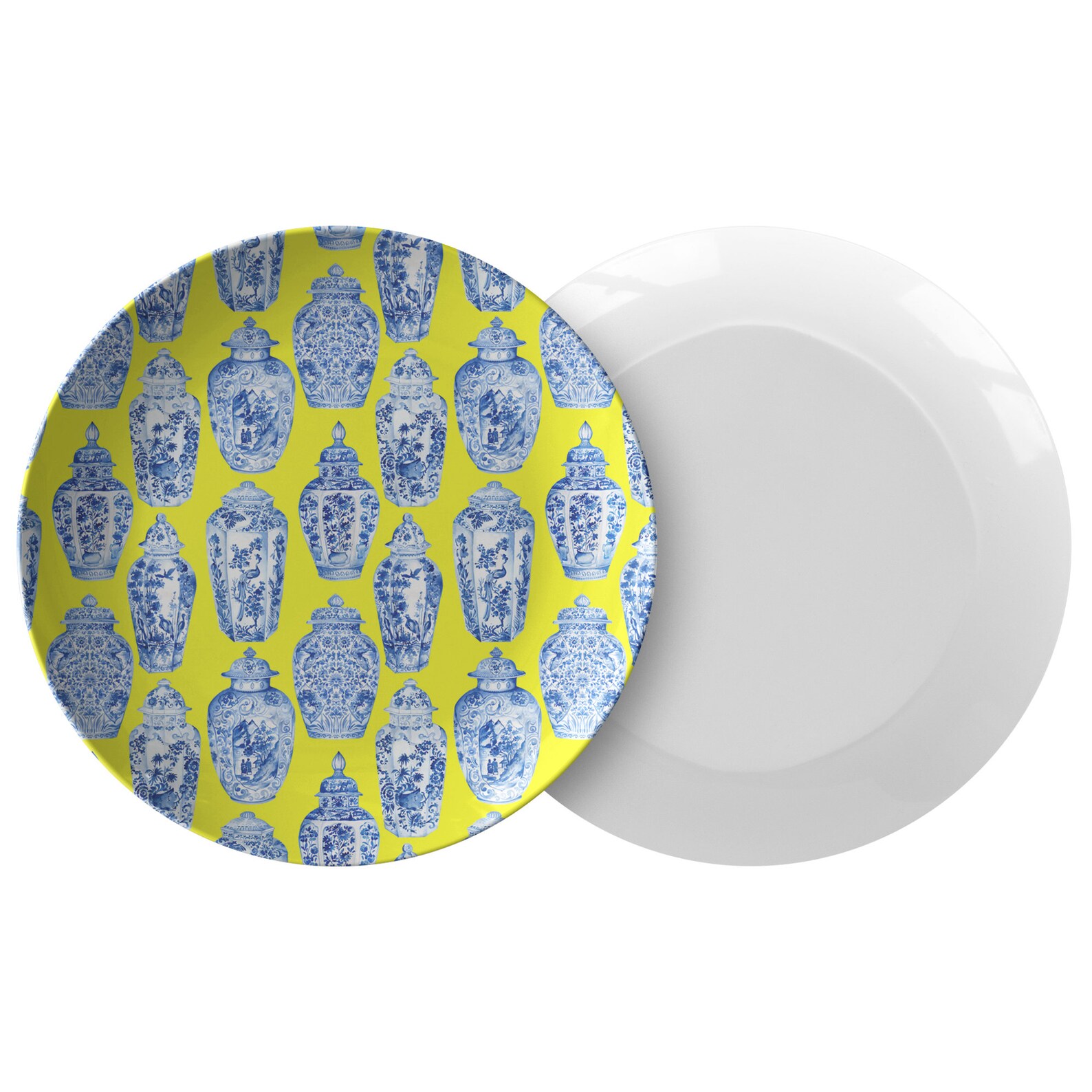 Chinoiserie Dinner Plate: Yellow & Blue Ginger Jar Design, 10" Luxe ...