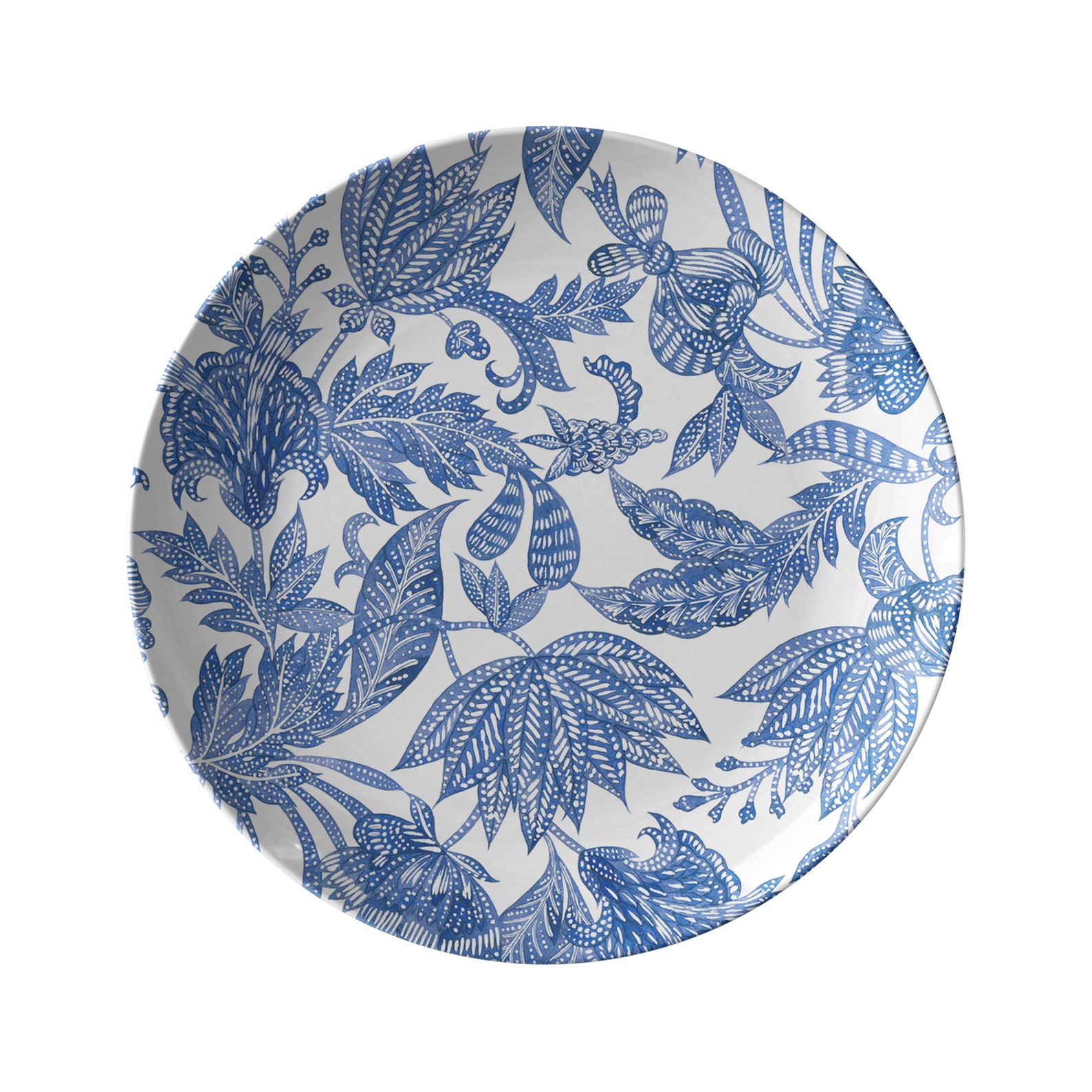 Floral Batik Plates, Set of 4, White & Indigo Blue, Thermosaf Plates ...