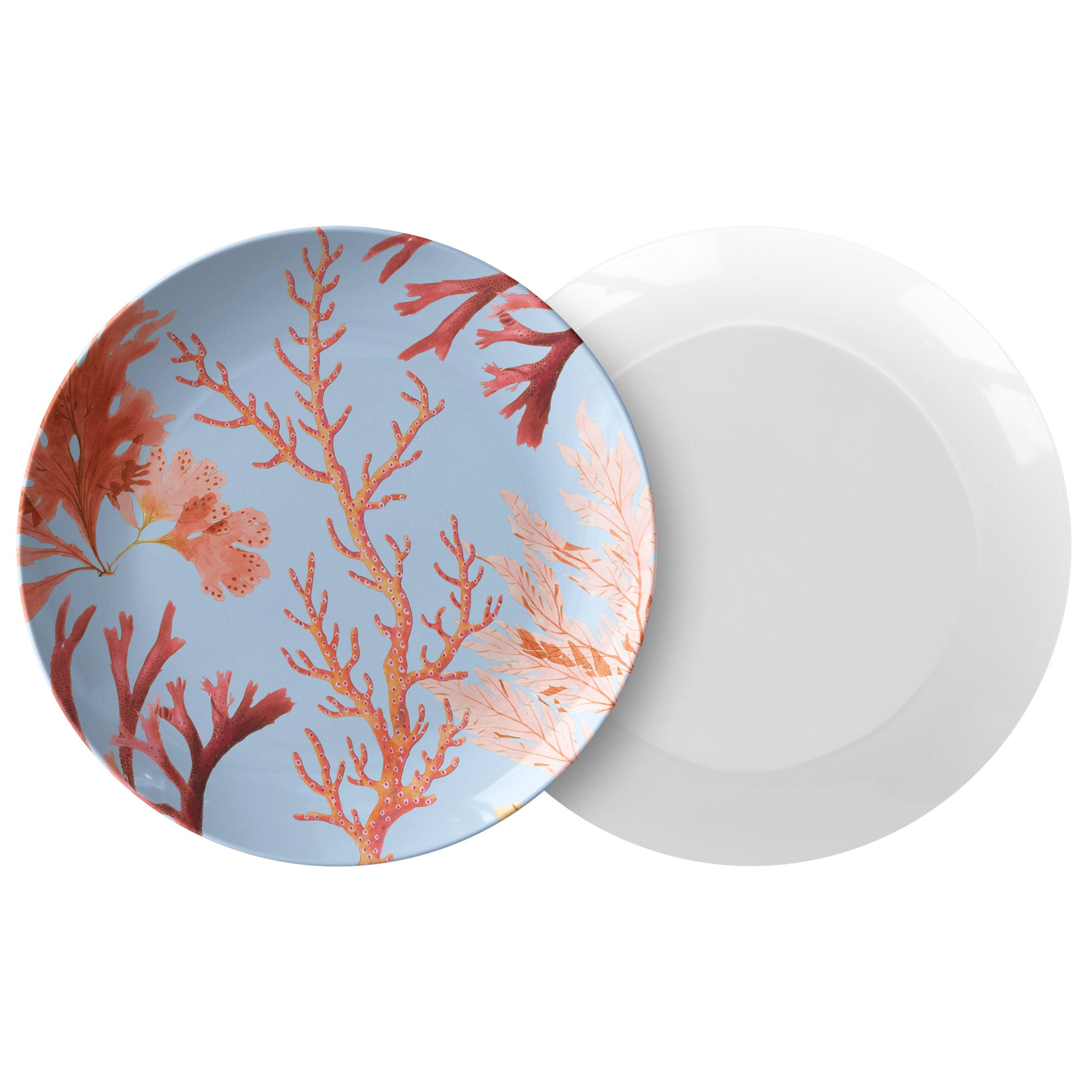 Coral Dinner Plates, Set of 4, Sky Blue, Ocean Themed Dinnerware ...