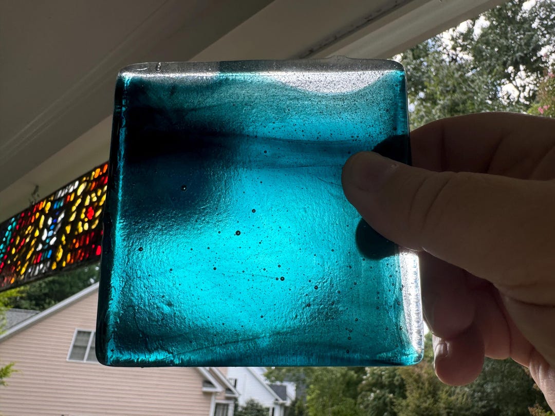 Blenko Architectural 4 Inch Glass Tile - 3239 Medium Blue/green With ...