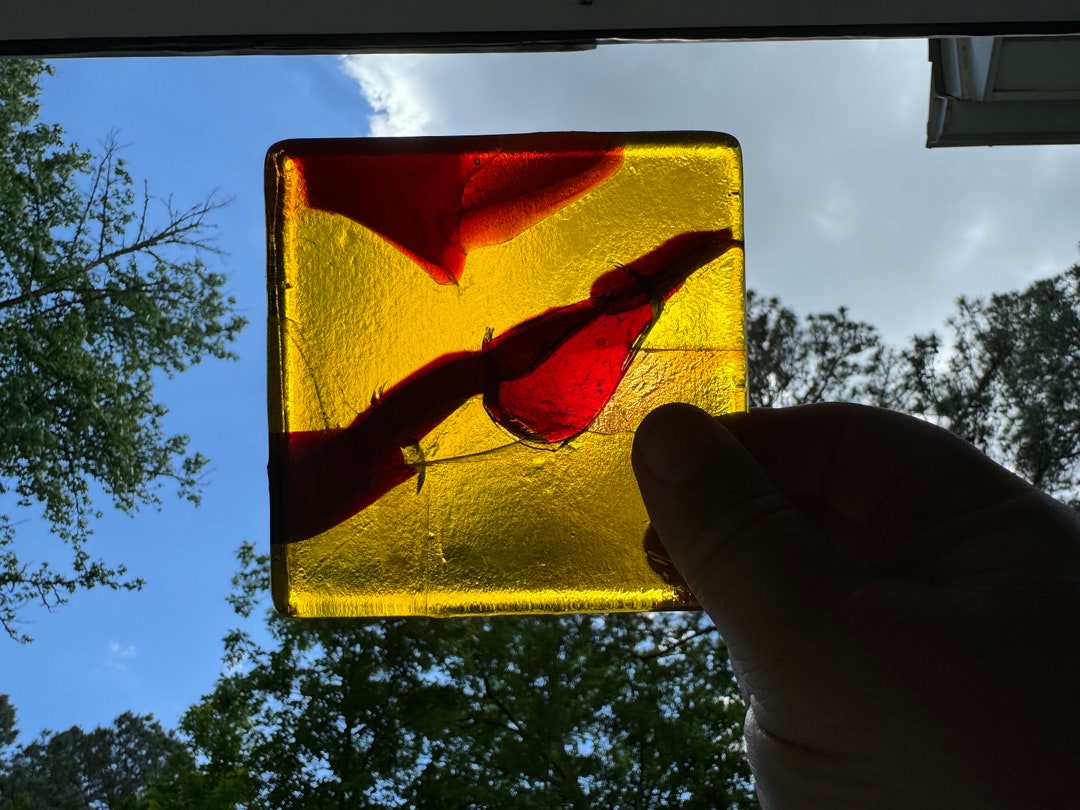 Blenko Architectural 4 Inch Glass Tile 3182 R Gold / Yellow / Red being ...