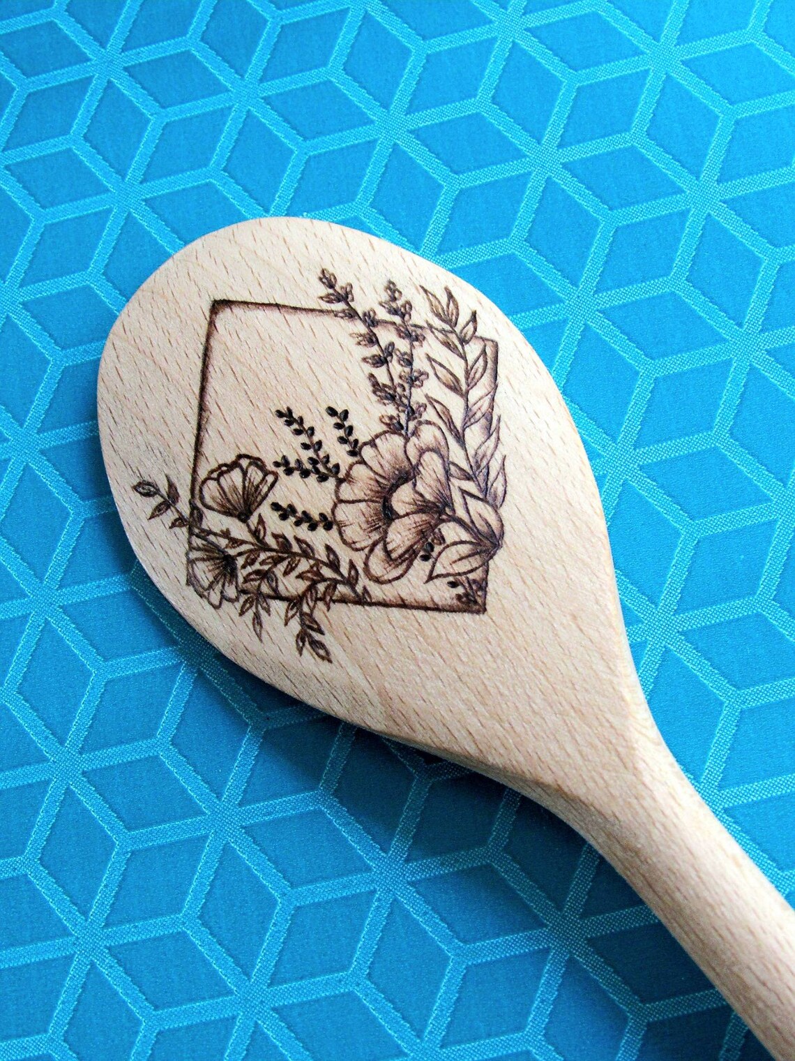 Geometric-floral Design Wooden Spoon Set - Etsy
