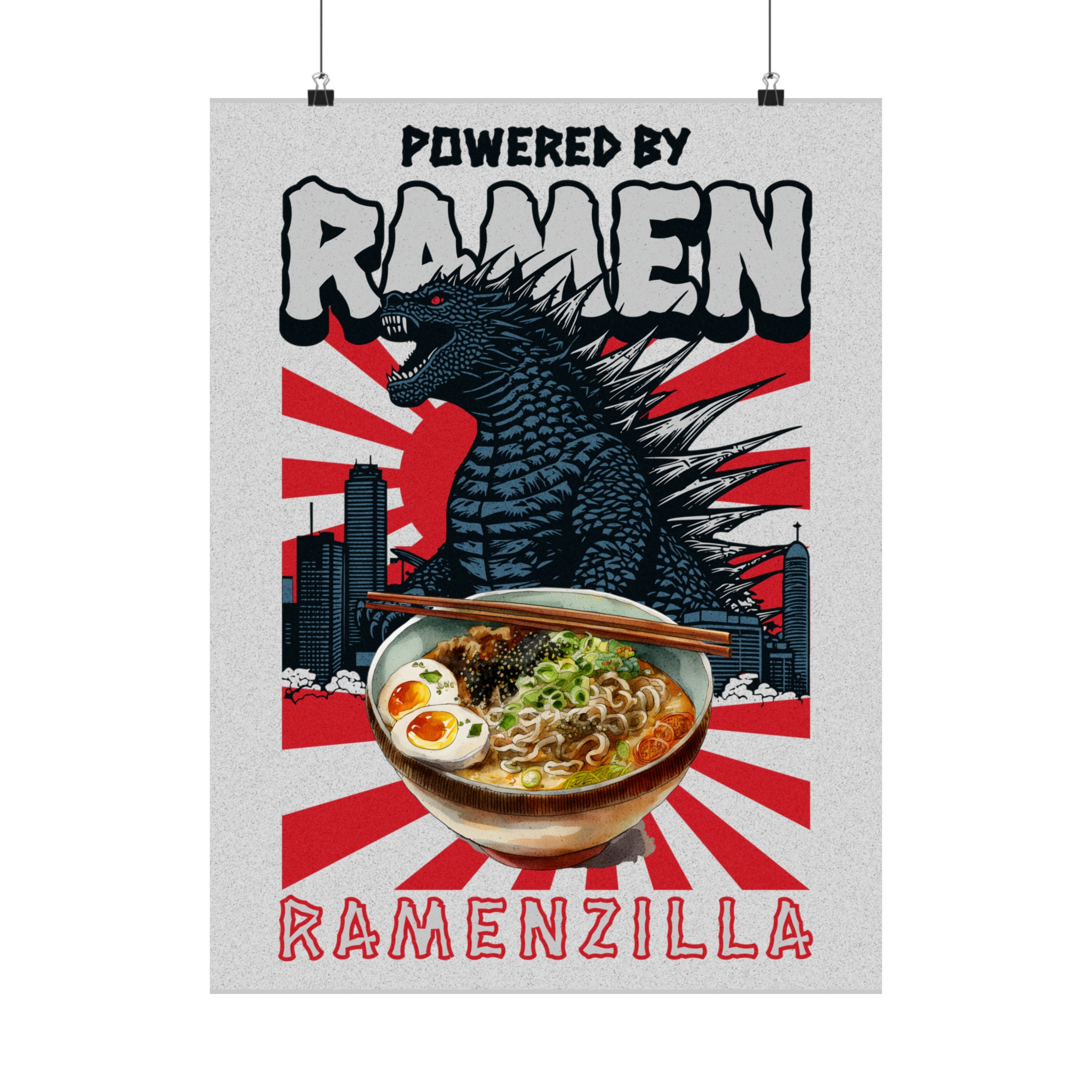 Powered by Ramen Posters Godzilla Poster Ramen Gifts Kitchen Decor ...