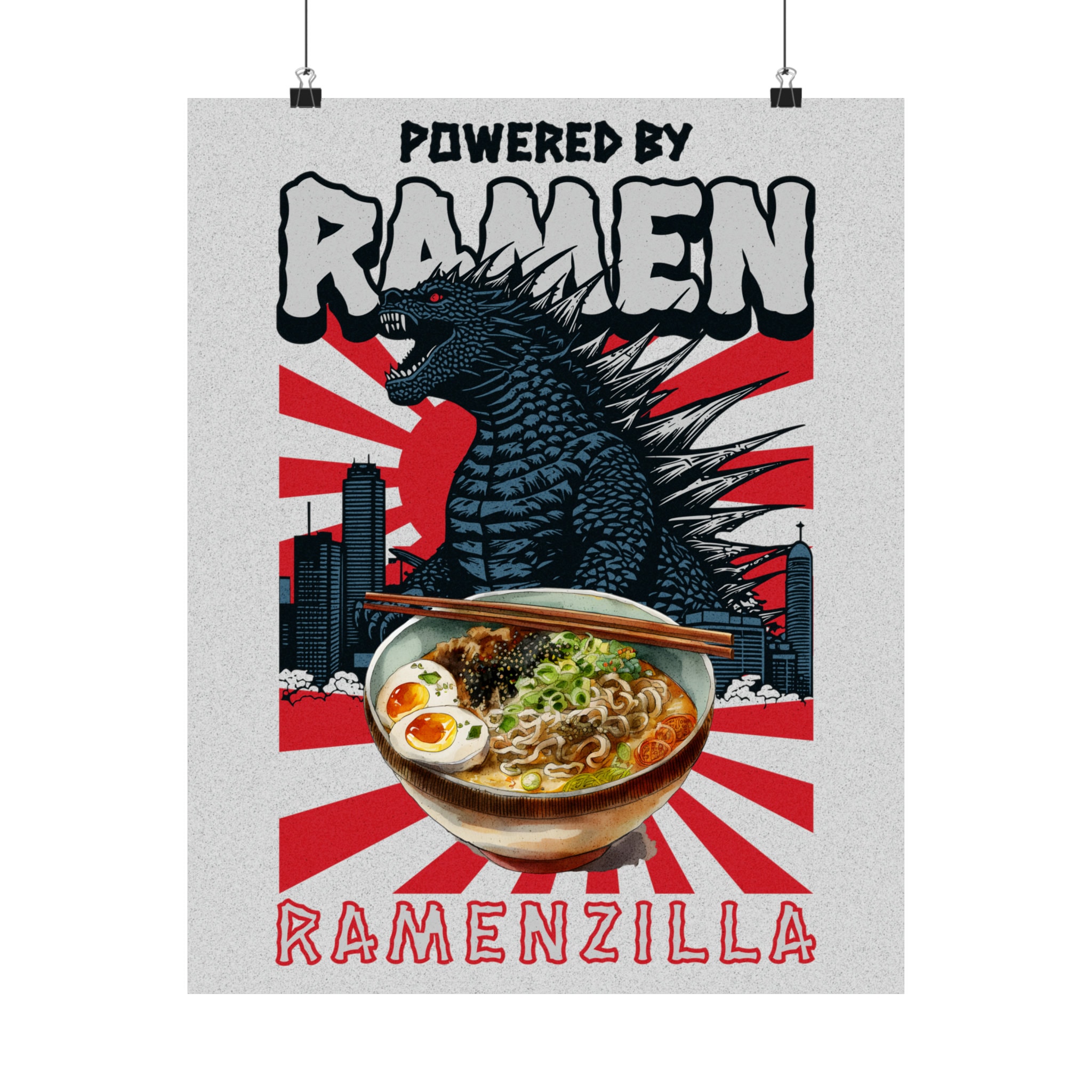 Powered by Ramen Posters Godzilla Poster Ramen Gifts Kitchen Decor ...
