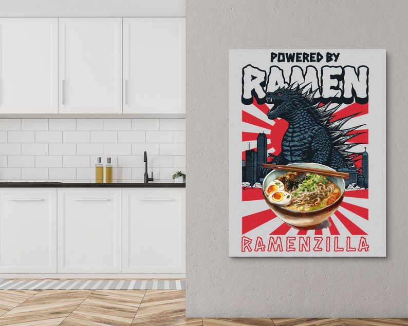 Powered by Ramen Posters Godzilla Poster Ramen Gifts Kitchen Decor ...