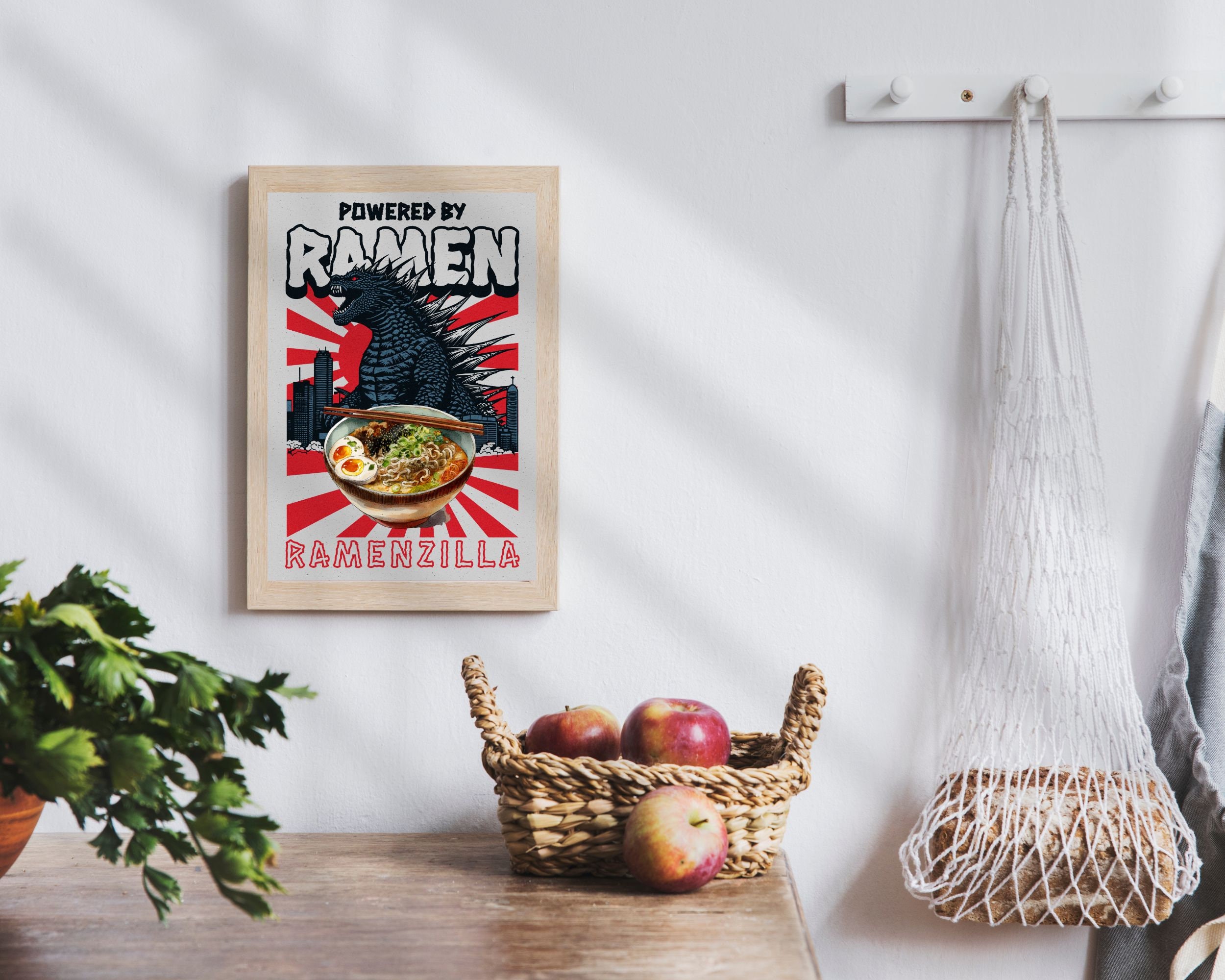 Powered by Ramen Posters Godzilla Poster Ramen Gifts Kitchen Decor ...