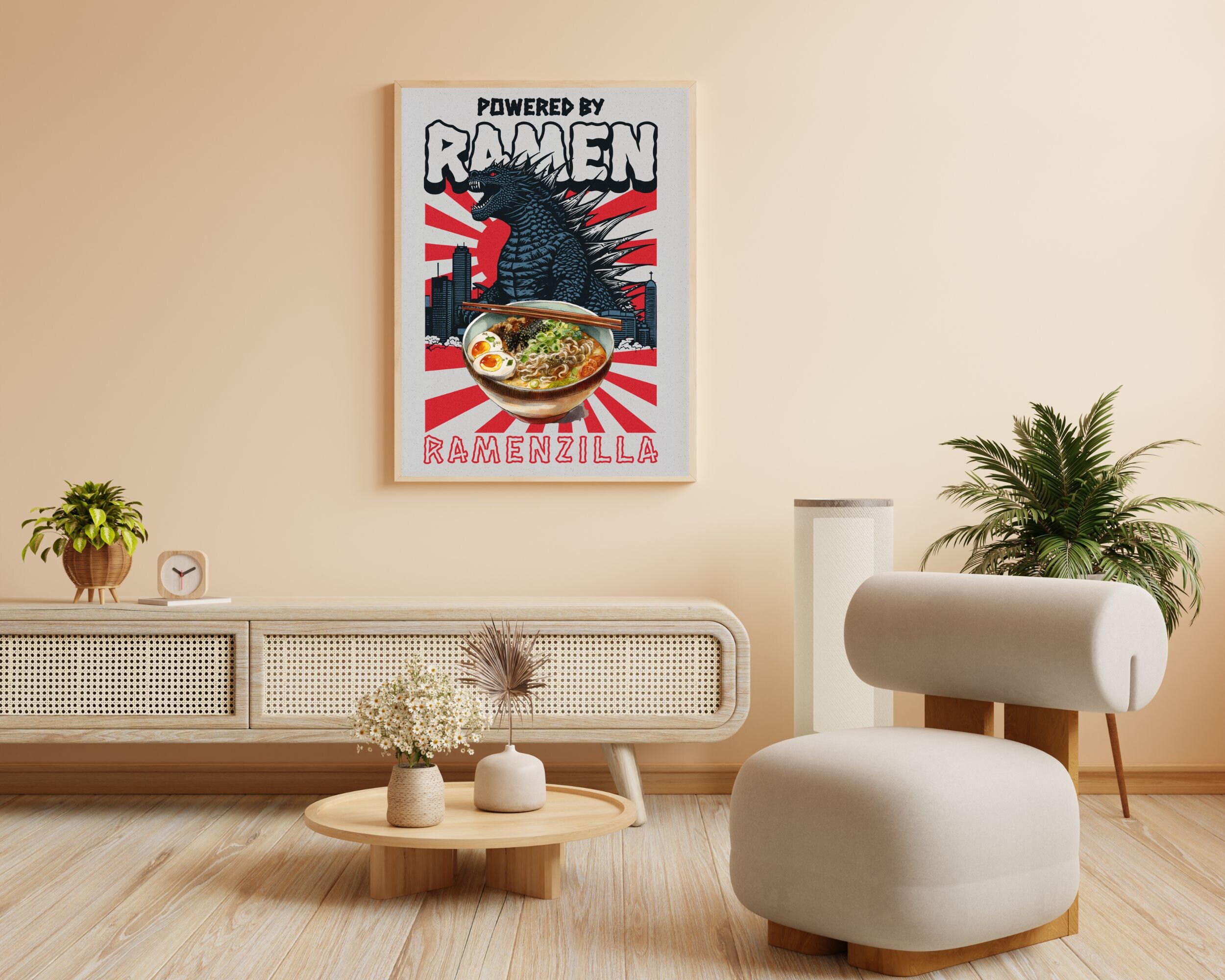 Powered by Ramen Posters Godzilla Poster Ramen Gifts Kitchen Decor ...