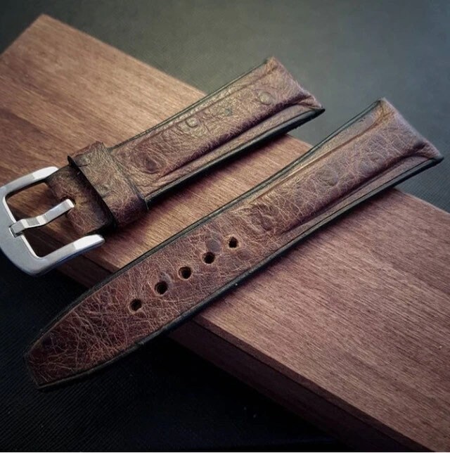 Ostrich Skin Handmade Genuine Leather Watchband Exotic Watch Strap ...