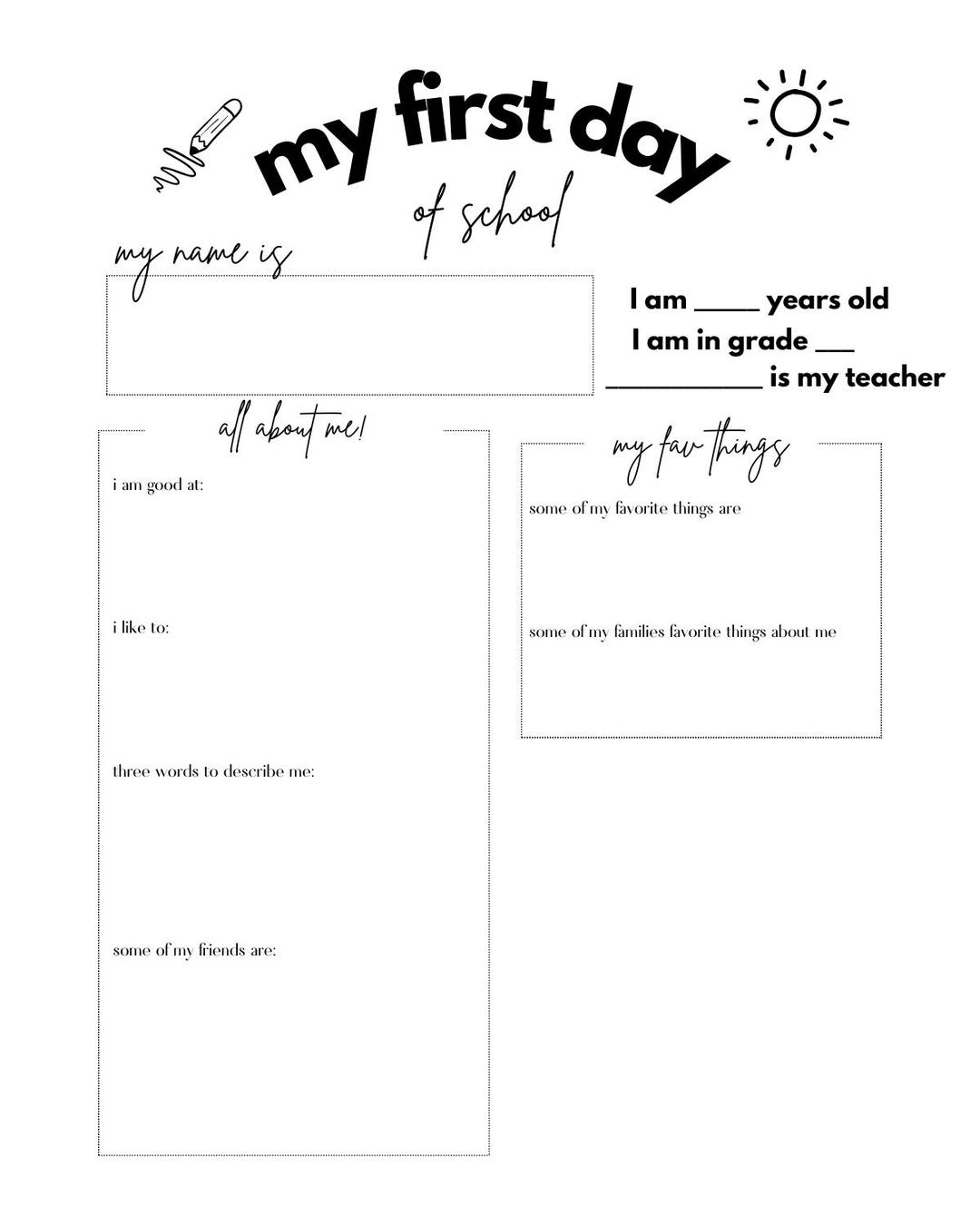 Inclusive School Aged Questionnaire (both First & Last Day) - Etsy