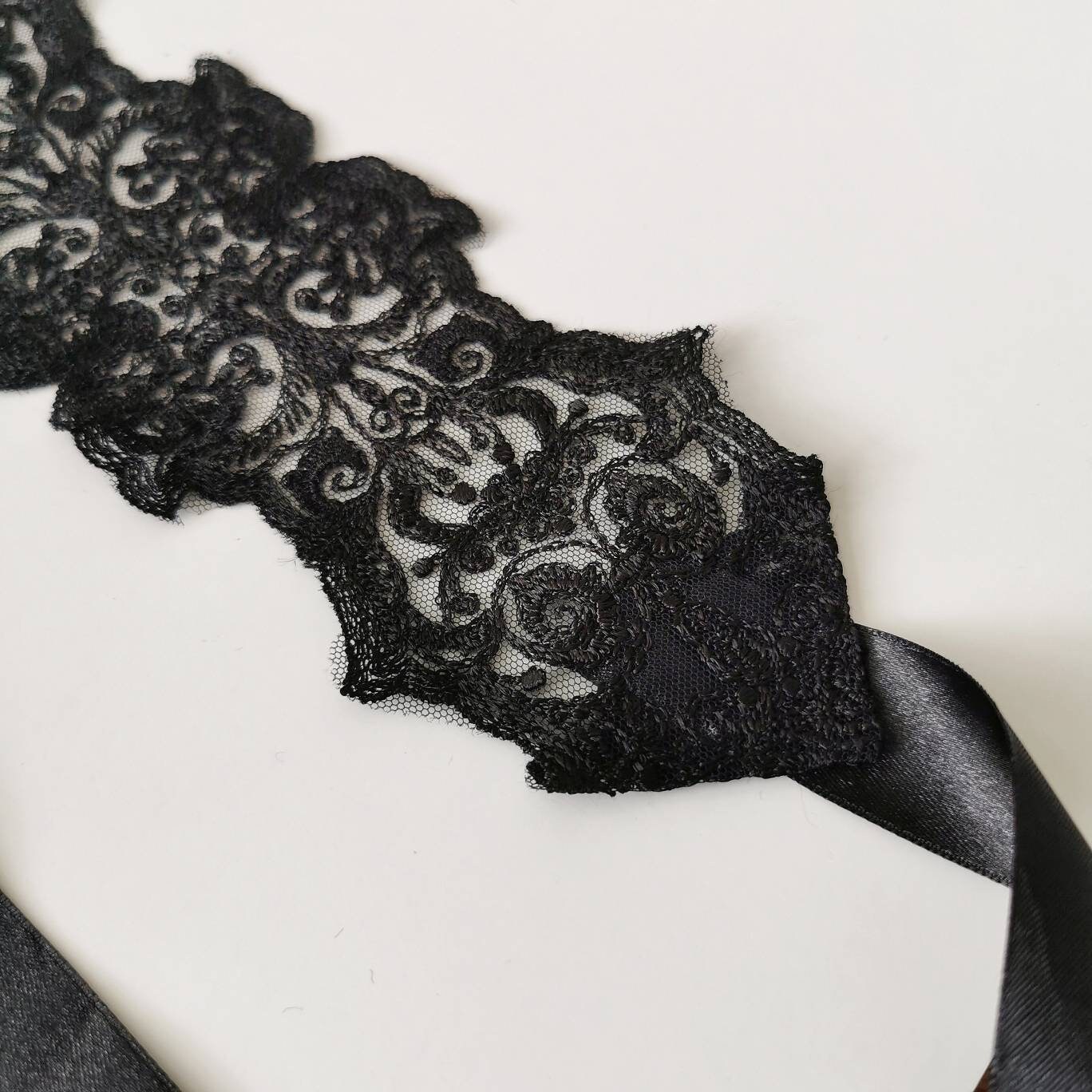 Black Lace Belt Black Lace With Satin Ribbon Sash Bridal Etsy