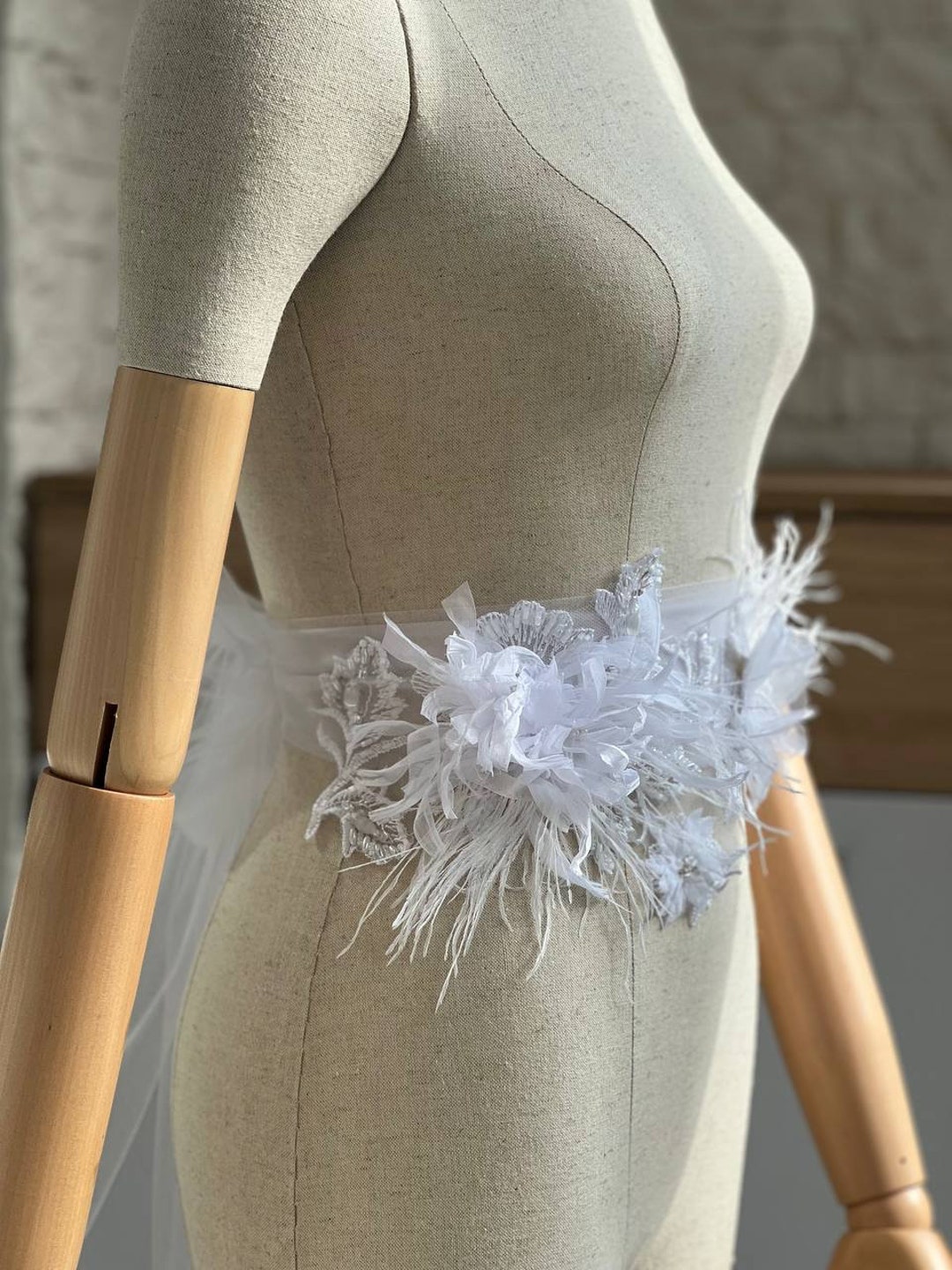 Vintage Rustic Wedding Sash/belt, Ivory Sash Belt White Flowers, Belt ...