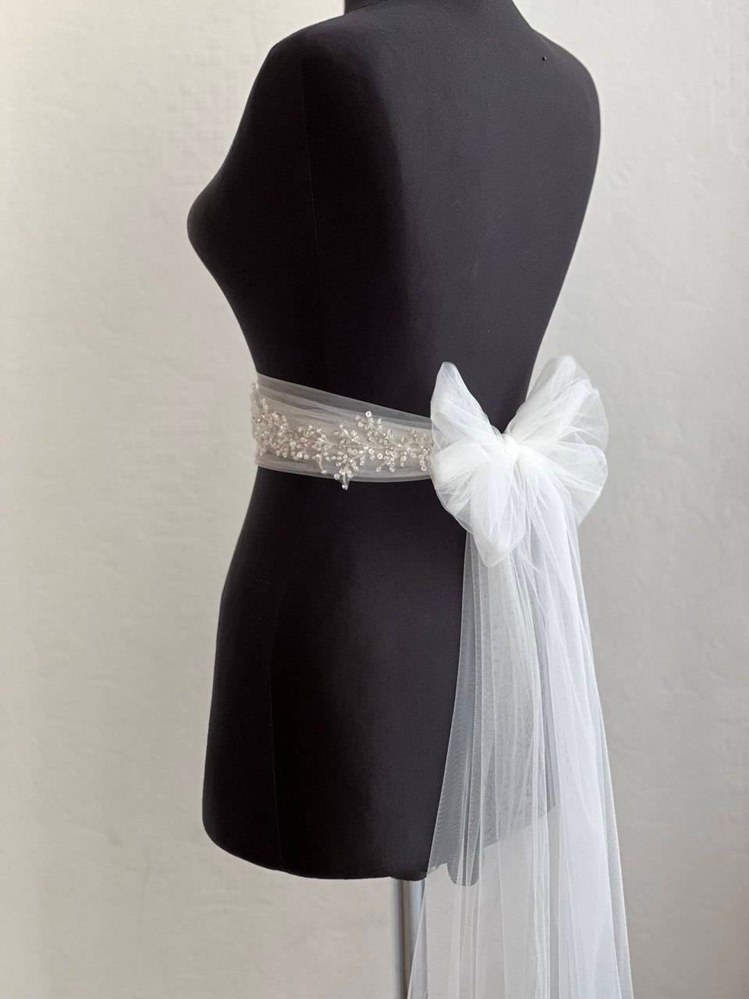 Wedding Belt With Train tulle Bow Bridal Sash Ivory Bow - Etsy