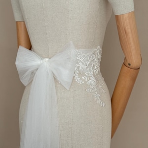 Tulle Bow Bridal Sash, Ivory Flower Beaded Lace Sash Belt, Wedding Sash ...