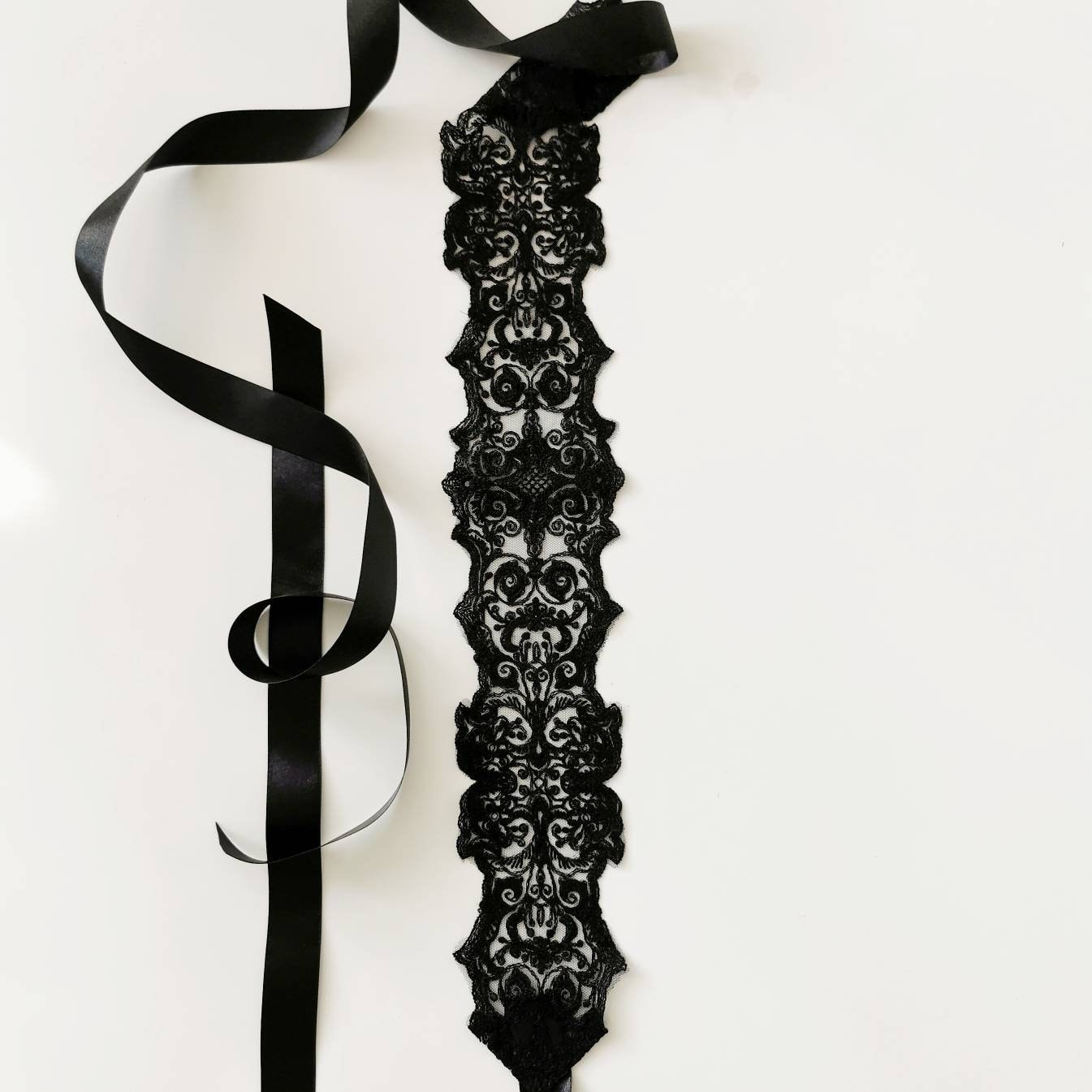 Black Lace Belt Black Lace With Satin Ribbon Sash Bridal - Etsy