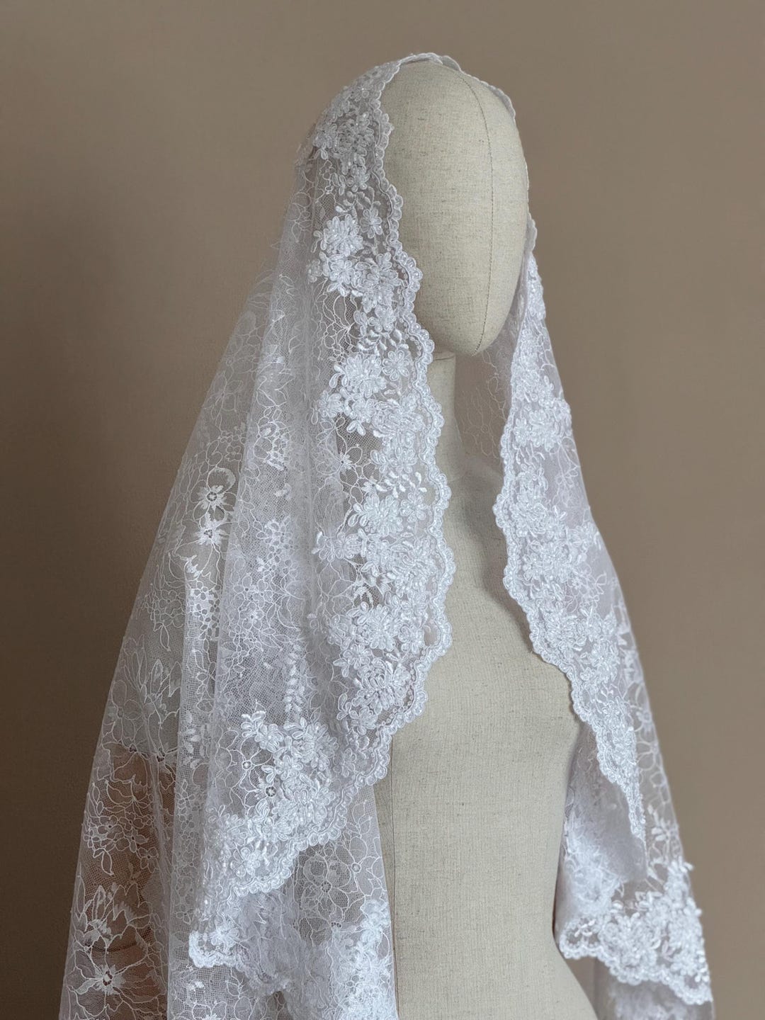 Chapel Veil Catholic, Floral Wrap Veil Lace, Religious Headcovering ...