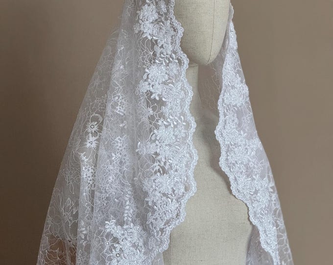 Chapel Veil Catholic, Floral Wrap Veil Lace, Religious Headcovering ...