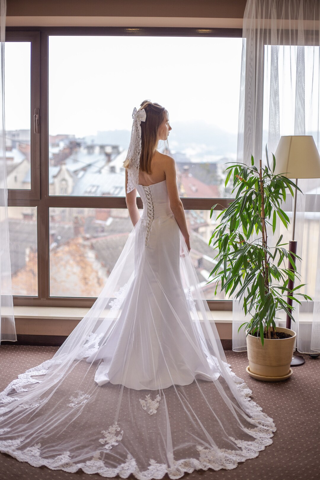 Wedding Bow, Bridal White Hair Bow, Glitter Tulle Ponytail Bow, Knot ...