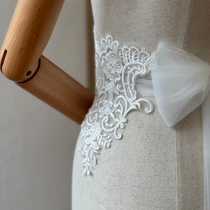 Tulle Bow Bridal Sash, Ivory Flower Beaded Lace Sash Belt, Wedding Sash ...