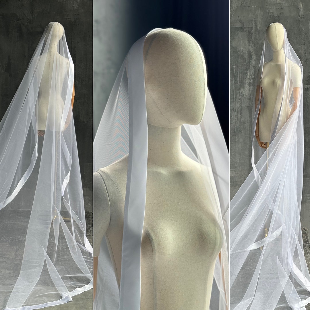 Satin Ribbon Bridal Veil, Wedding Veil, Satin Veil, White Ivory Veil ...