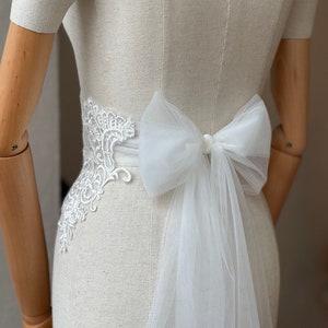 Tulle Bow Bridal Sash, Ivory Flower Beaded Lace Sash Belt, Wedding Sash ...