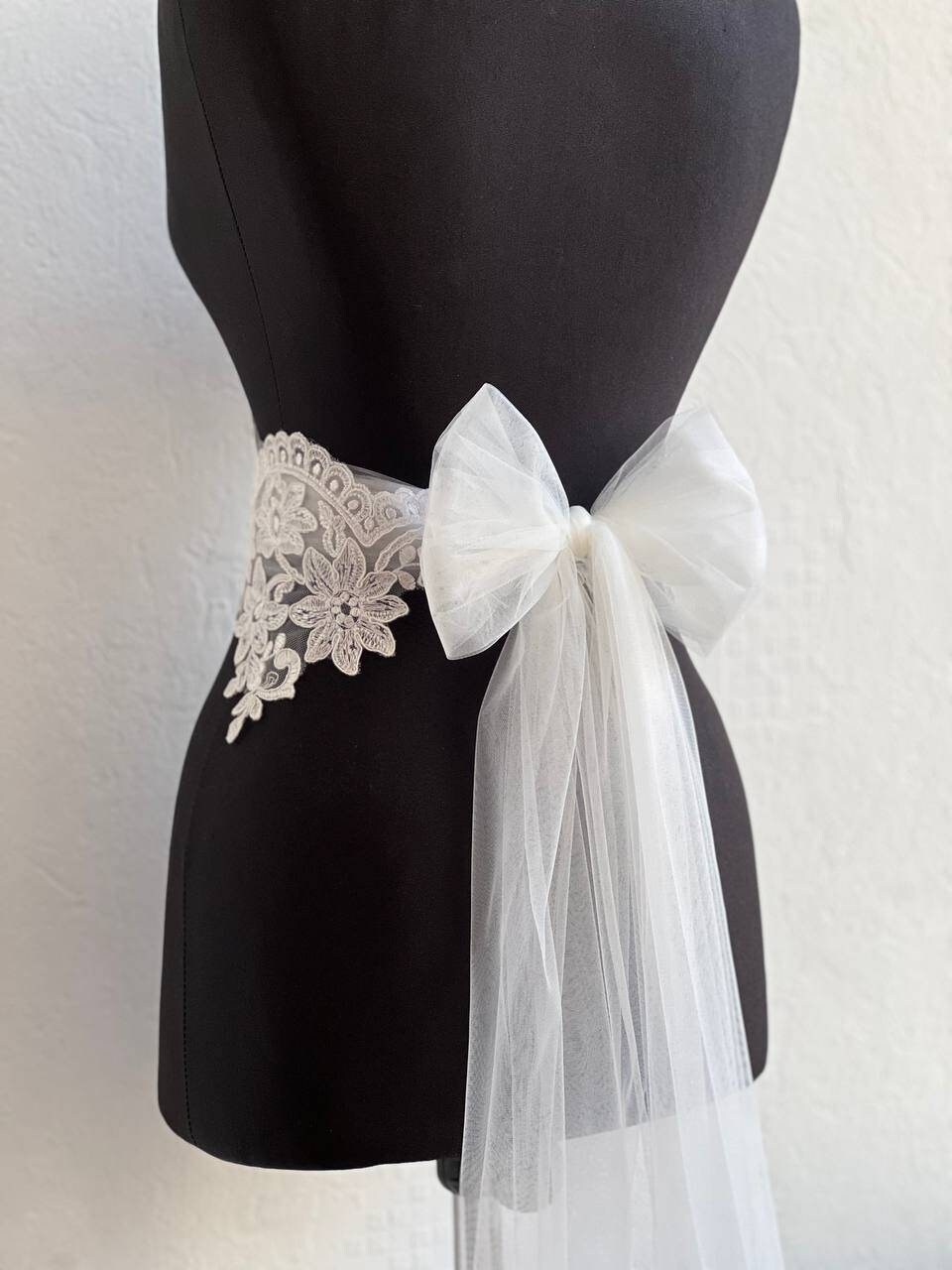Tulle Bow Bridal Sash Ivory Flower Beaded Lace Sash Belt - Etsy