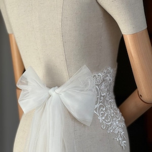 Tulle Bow Bridal Sash, Ivory Flower Beaded Lace Sash Belt, Wedding Sash ...