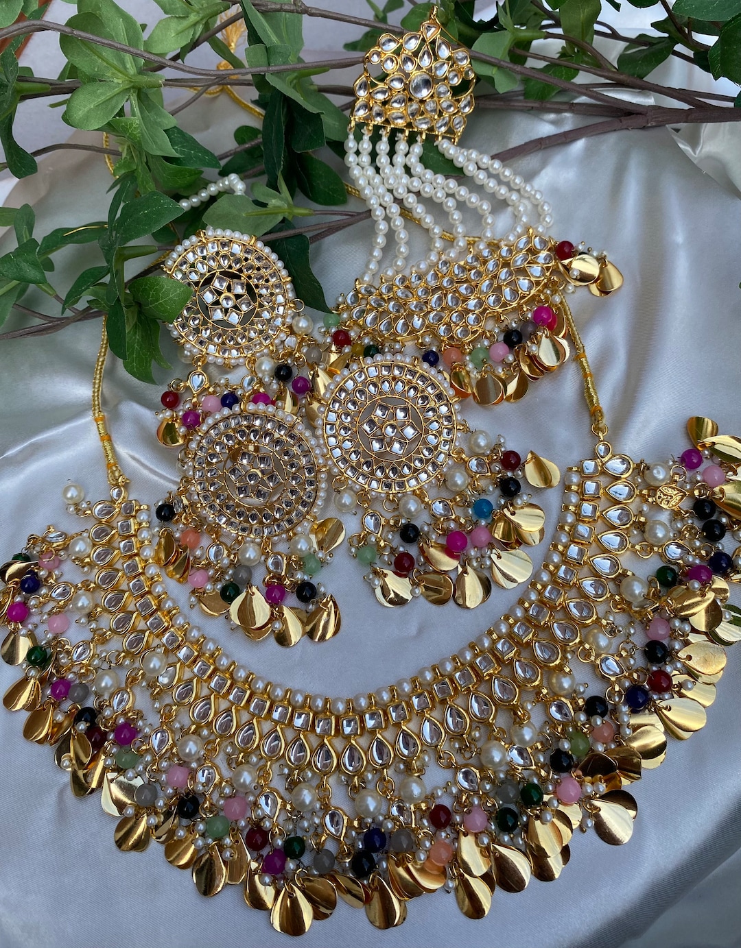 Stunning Indian Punjabi Pippal Patti Kundan Sets in Beautiful Colours ...