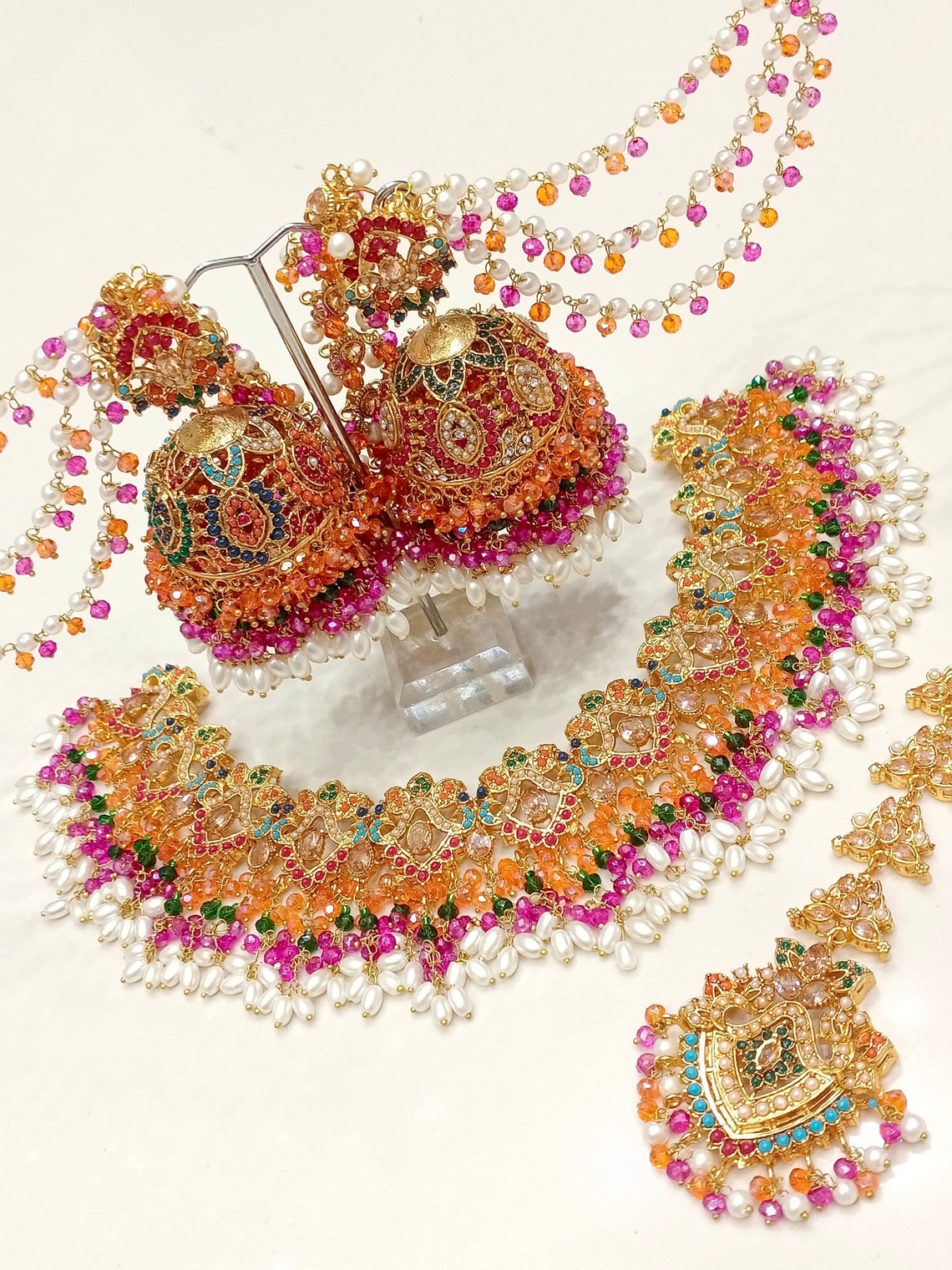 Indian/pakistani Bridal Jewellery Set Includes Large Jhumki Earrings ...
