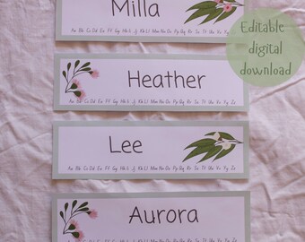 Editable Desk Name Tag | BOHO Classroom Decor | Desk Name Tag | Natural ...