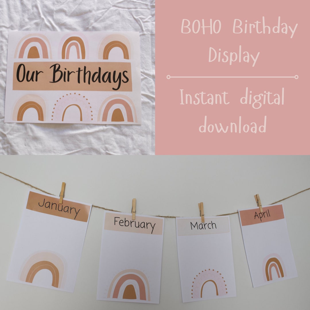 Classroom Birthday Display | BOHO Rainbow Classroom Decor | Birthday ...