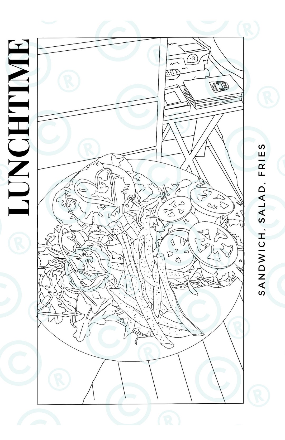Lunchtime Coloring Page - Etsy