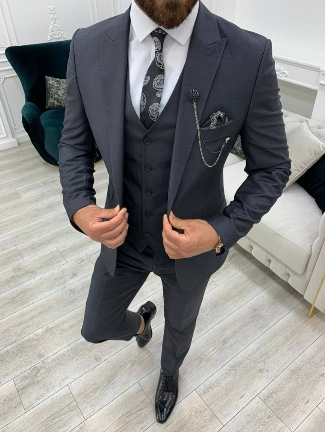 Man Dark Grey 3 Piece Suit-prom Dinner Party Wear - Etsy