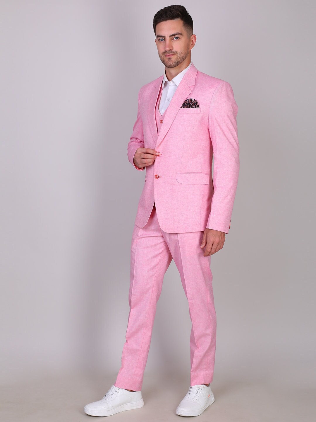 Bespoke Suit-man Pink Linen 3 Piece Suit-prom Dinner Party - Etsy