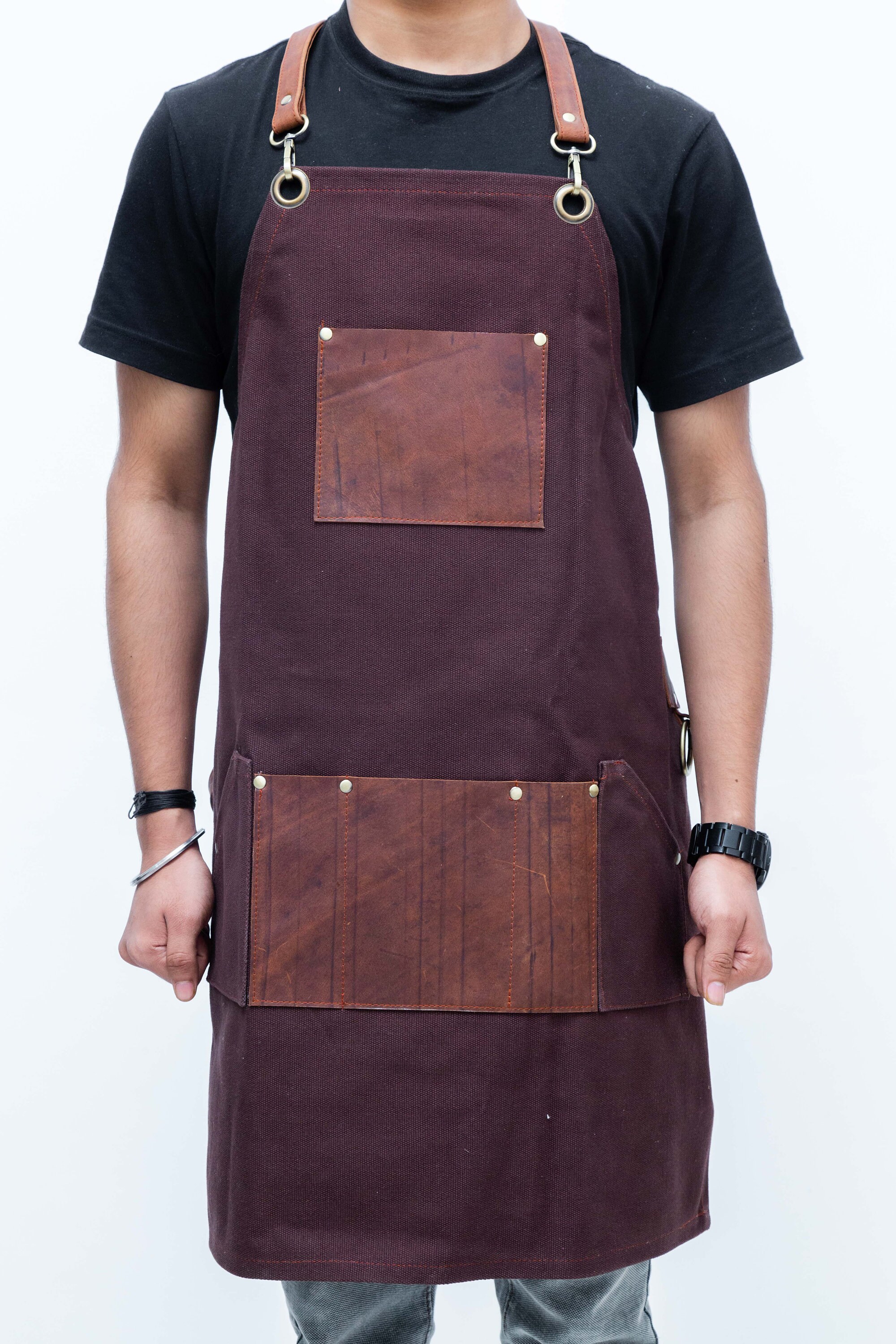 Personalized Full brown canvas apron with adjustable leather | Etsy