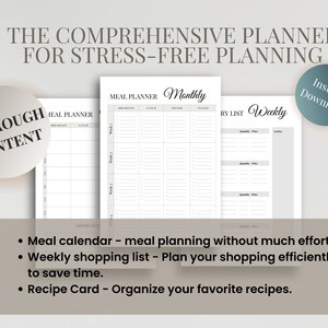 Simple Monthly and Weekly Meal Planner Workbook Easy Meal Planning ...