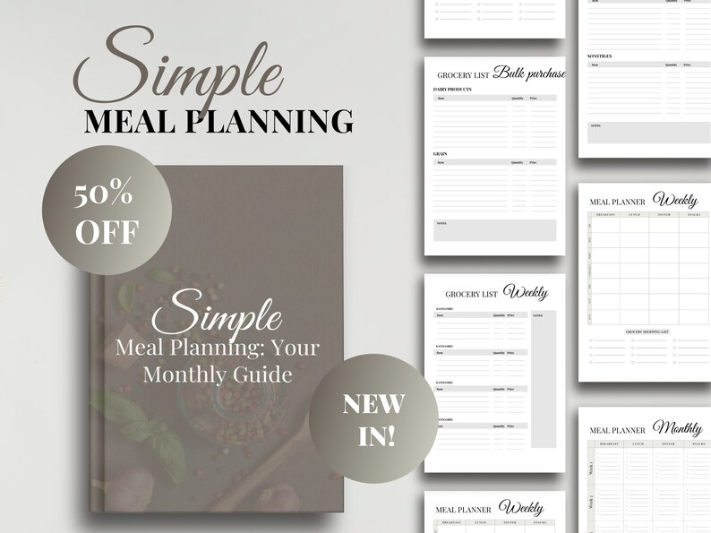 Simple Monthly and Weekly Meal Planner Workbook Easy Meal Planning ...