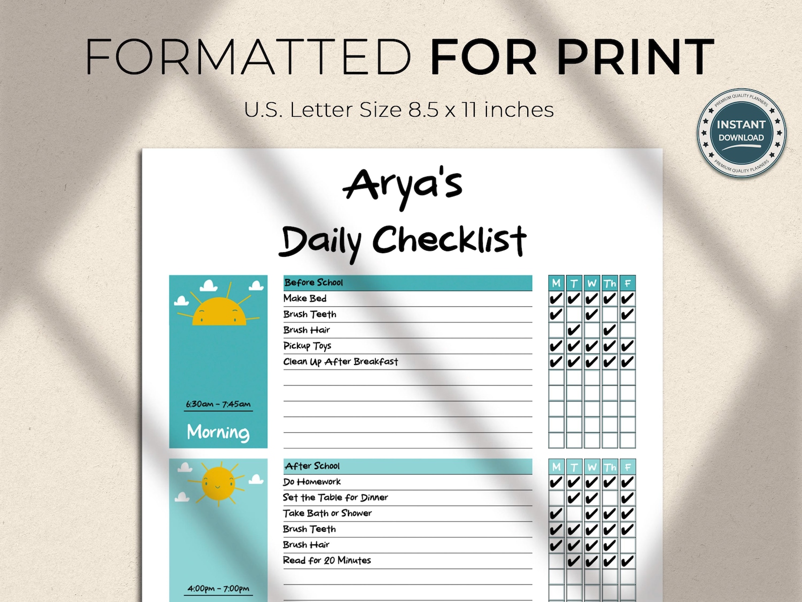 Printable & Editable Kids Daily Checklist: Fun and Organized Routine ...