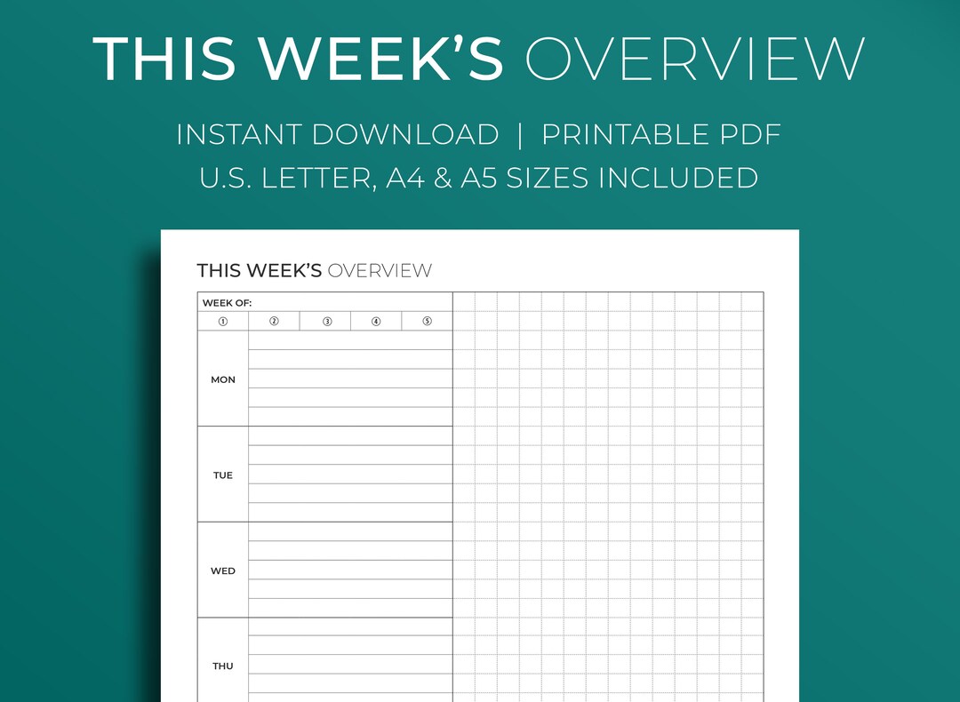 This Week's Overview ⦁ Minimalist Printable Productivity PDF Template ...